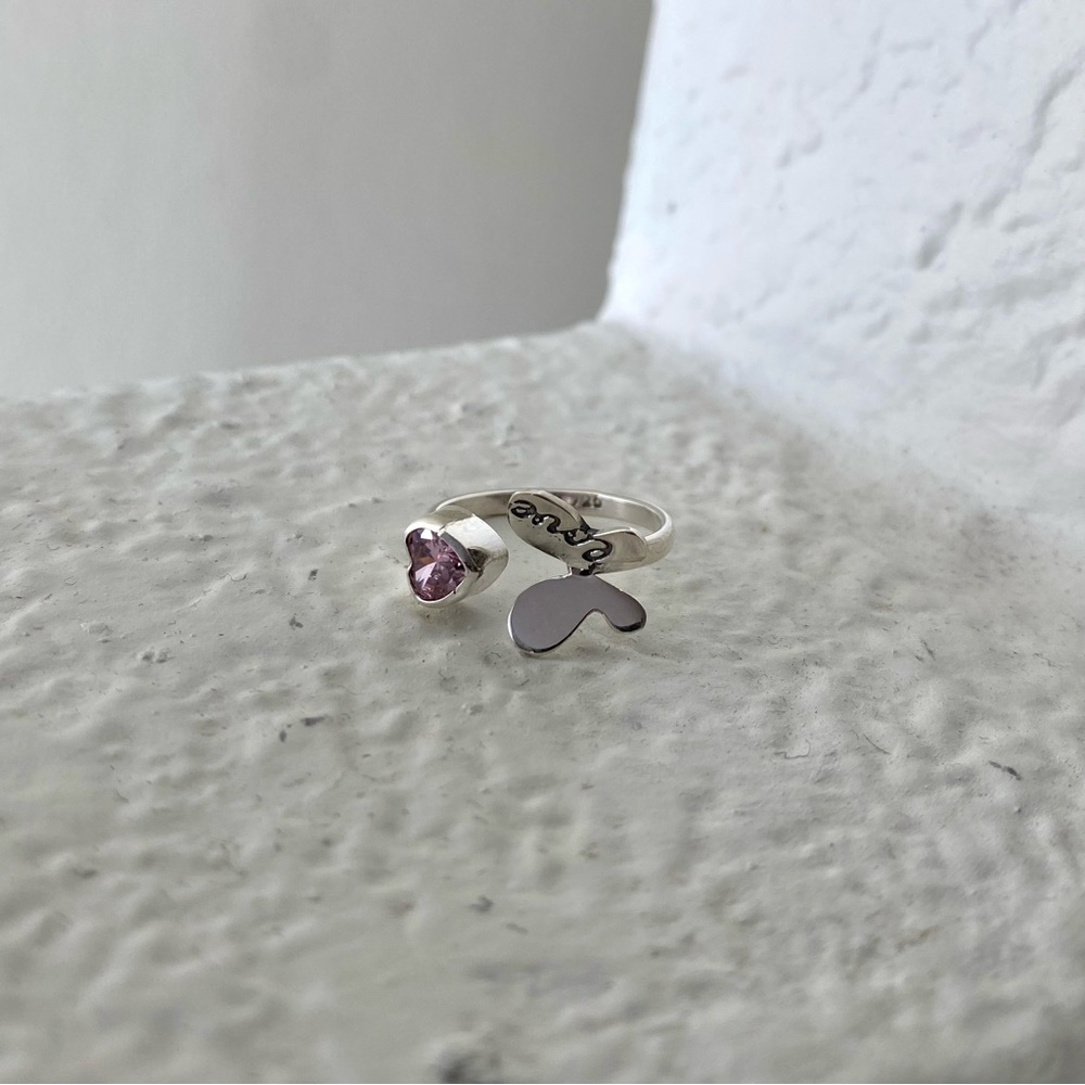 .925 Silver Pink Heart Butterfly Ring - Gem